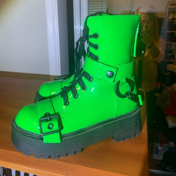 Shoes | Atomic Slime Green Combat Boots | Poshmark